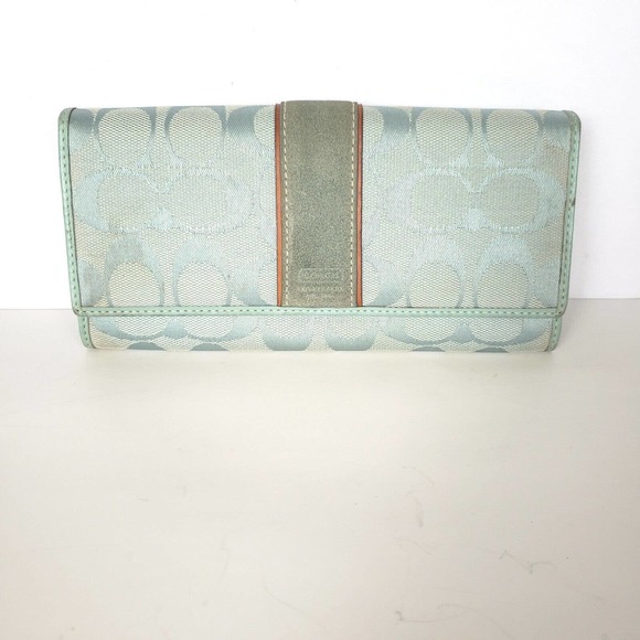 Coach | Bags | Coach Wallet Canvas Leather Signature Light Blue ...